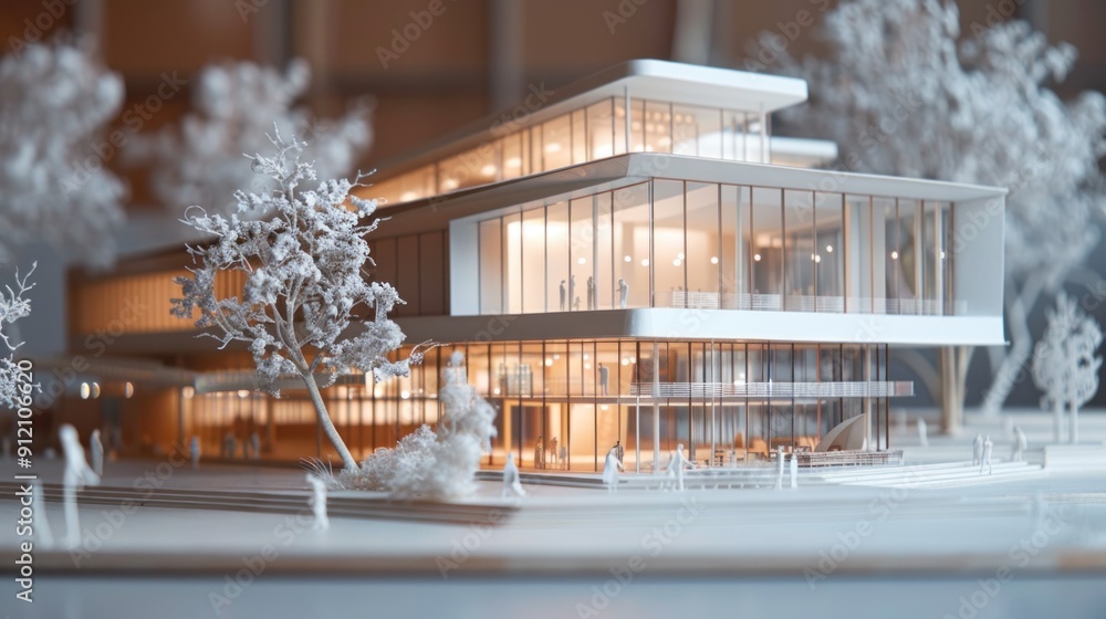 Generate a photo realistic image of a maquette showcasing an art center ...