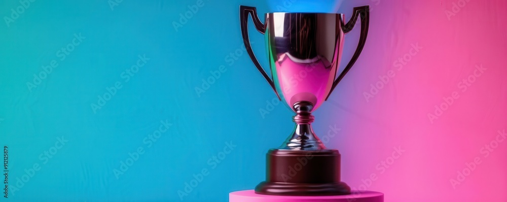 E-sport trophy on a pedestal with dramatic lighting, trophy ...