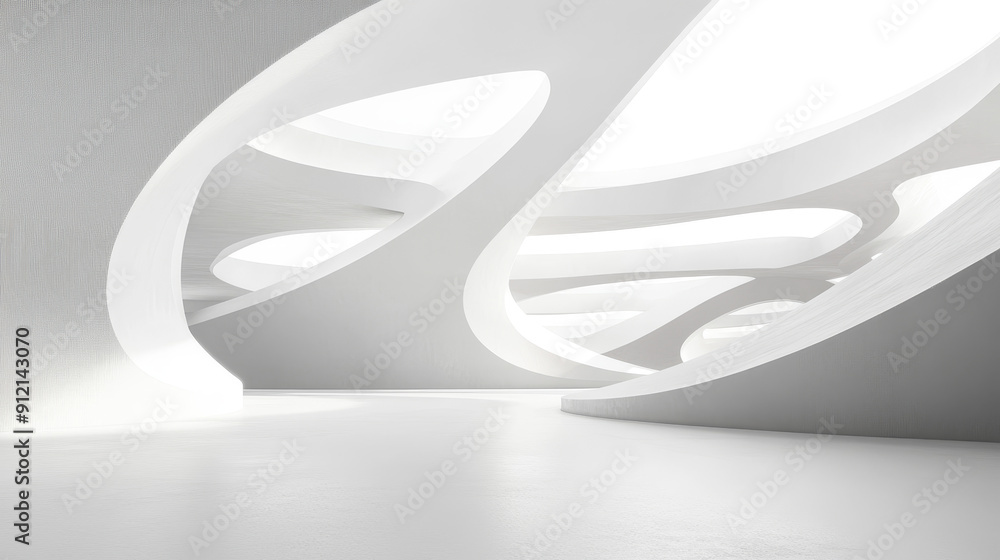 "3D rendering of a white architecture circular background featuring modern building design with ...