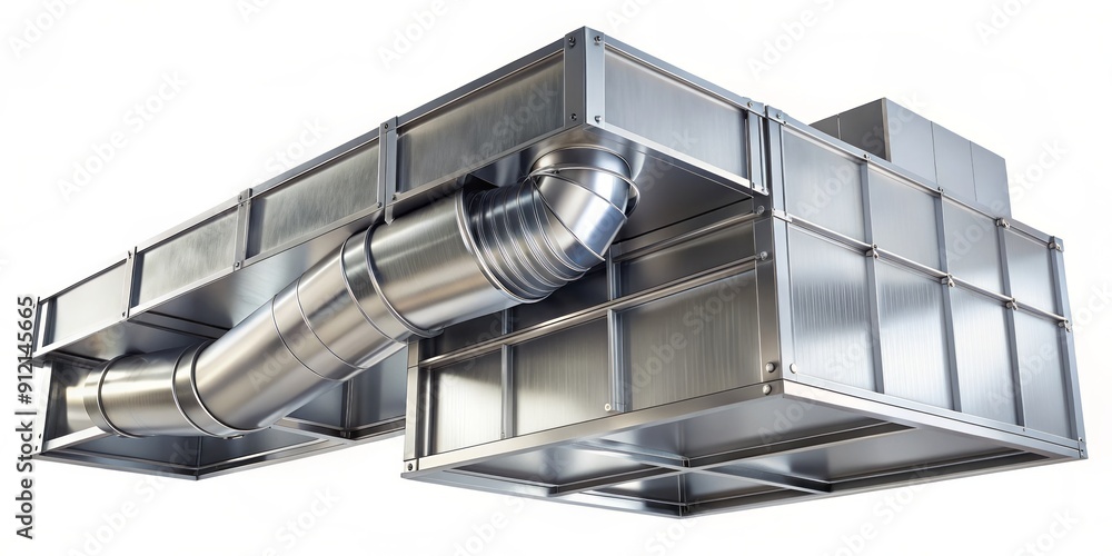 Silver metal ductwork, sleek and modern design, conveying efficient ...