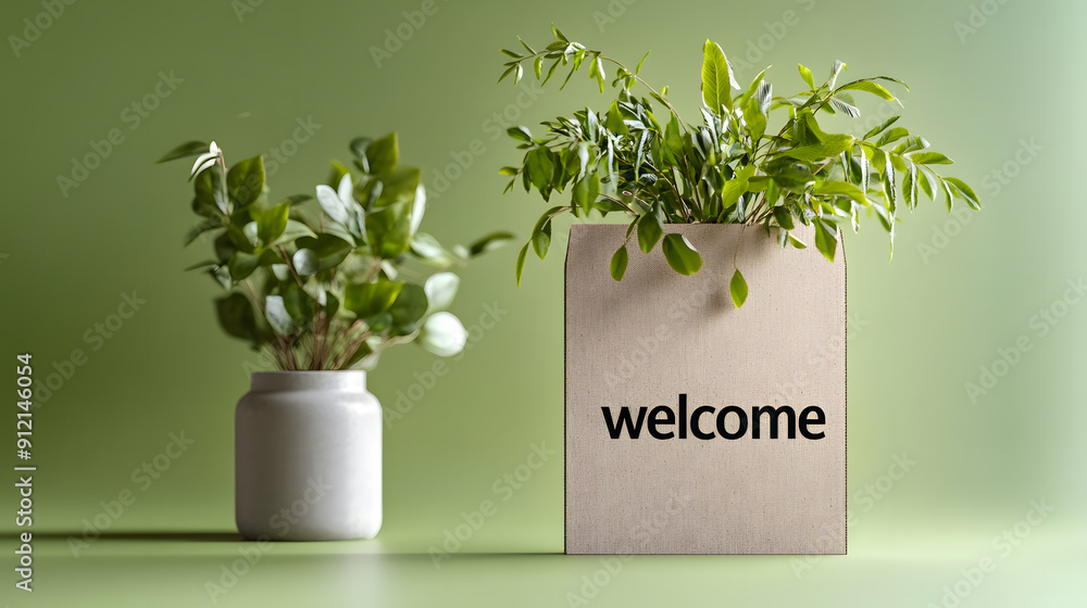 sign with text welcome recycled card board environmental business tag ...
