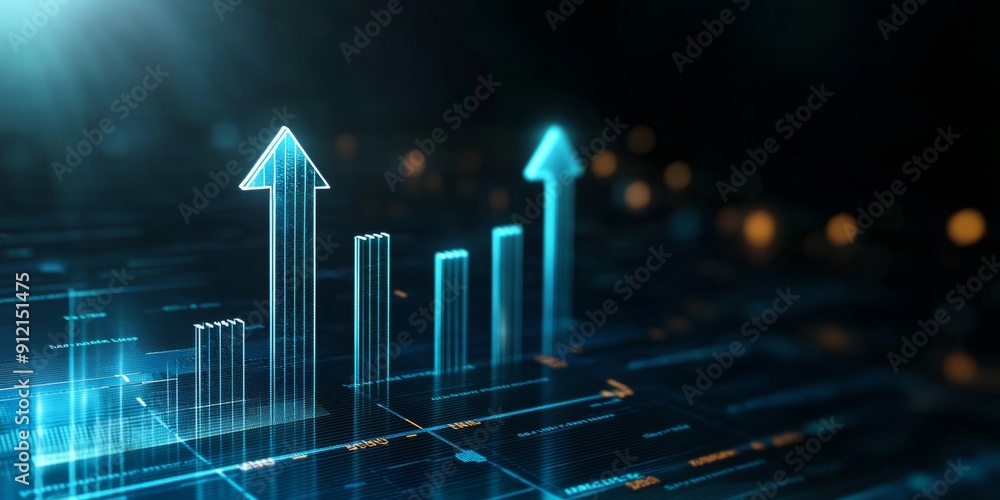 Stock market graph, rising arrow on dark grunge background with ...