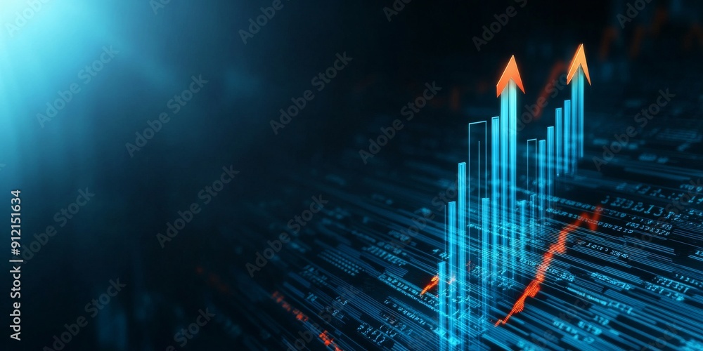 Stock market graph, rising arrow on dark grunge background with ...