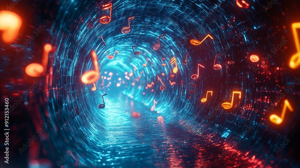 Floating 3D musical notes in a surreal space 3D background music ...