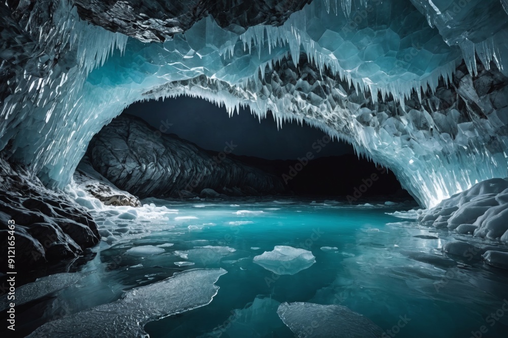 Full frame of textures in ice cave created by the passage of water over ...