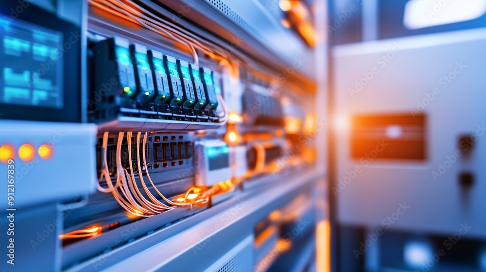 Detailed thermal image of electrical wiring inside a panel, showing ...