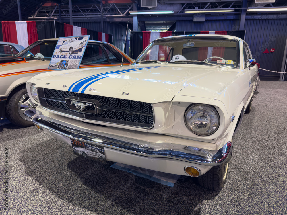 Classic 1969 Ford Mustang on display during a car show. Stock Photo ...