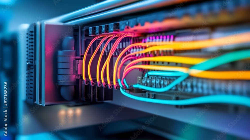 Detailed thermal image of electrical wiring inside a panel, showing ...