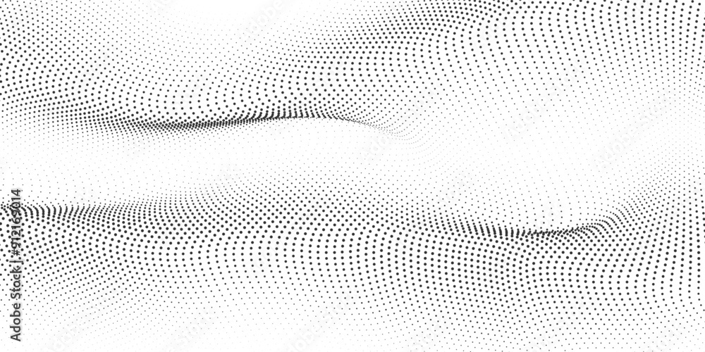 Flowing Dots Particles Wave Pattern 3d Curve Halftone Black Gradient Curve Shape Isolated On