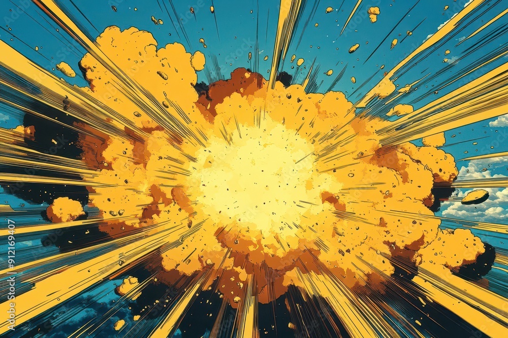 dynamic animestyle explosion effect with bold radiating yellow lines ...
