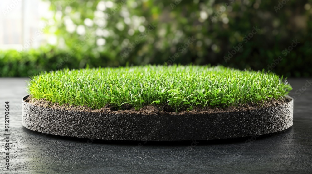 Circular display stand with 3D grass, isolated background showing ...