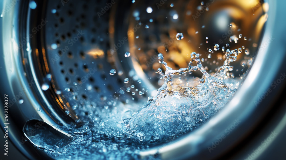 "Water splash inside a washing machine drum. The image captures the ...