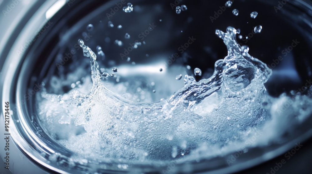 "Water splash inside a washing machine drum. The image captures the ...