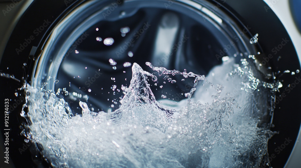 "Water splash inside a washing machine drum. The image captures the ...