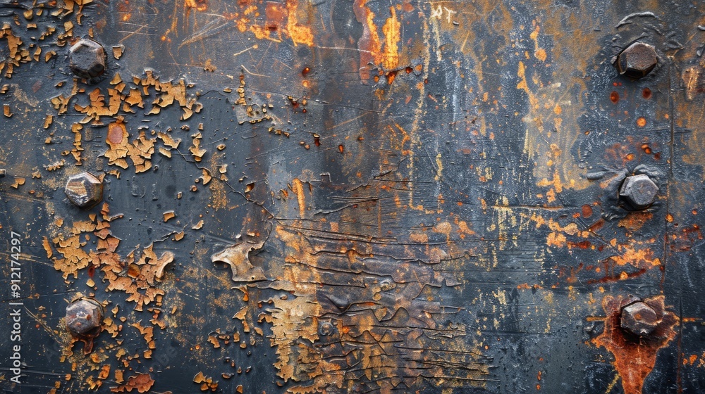 Rusty Metal Texture with Peeling Paint and Bolts - A close-up shot of a ...