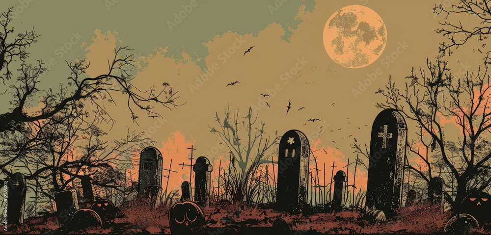 Spooky Graveyard Under a Full Moon - A cemetery with tall, dark ...