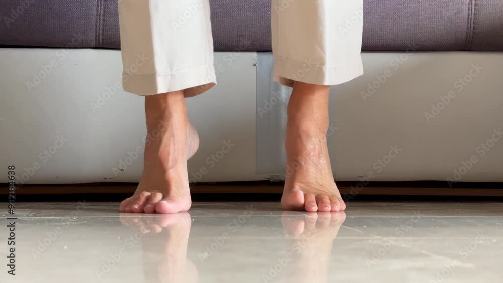 Front view of mature woman cut out moving ankles and feet barefoot at ...