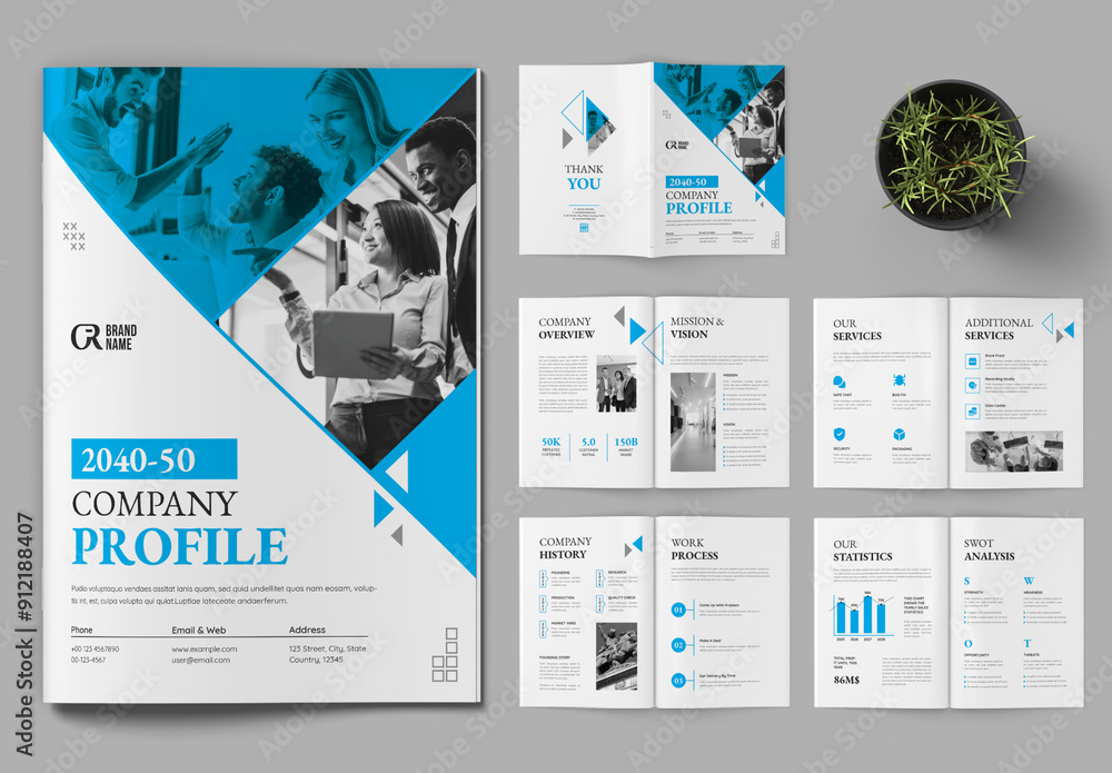 Company Profile With Blue Accent Stock Template | Adobe Stock