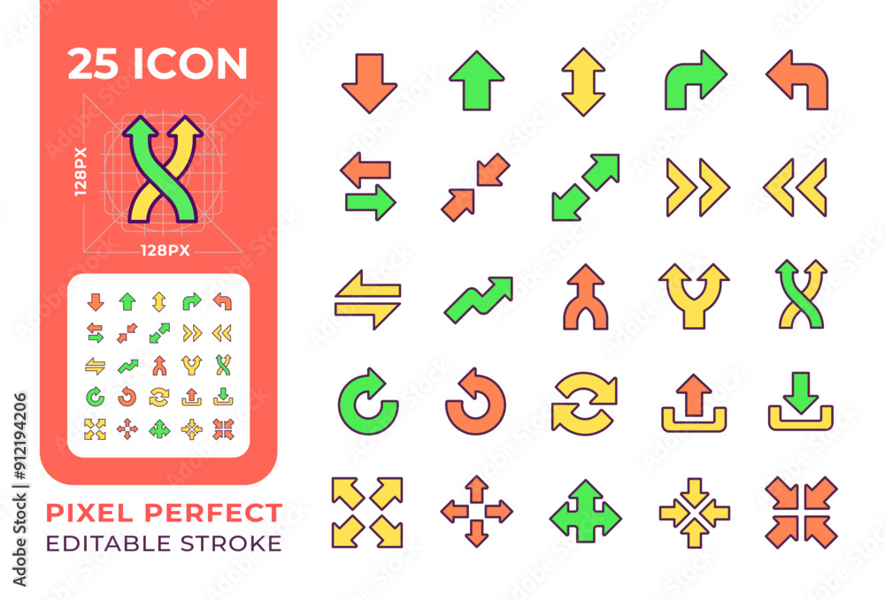 Arrows RGB color icons set. Different directions. Navigation icons ...