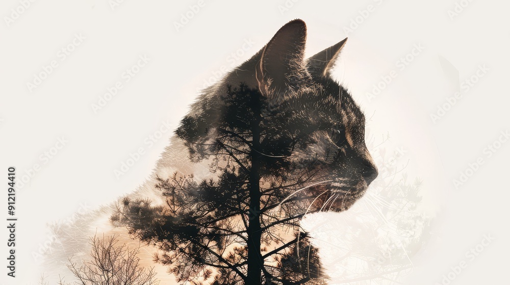 Feline Majesty: A Double Exposure of Cat and Tree - A double exposure ...