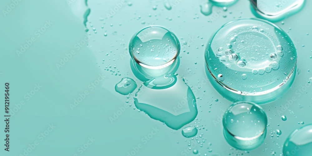 Water droplets adhering to a clear, glass-like surface with beads of ...