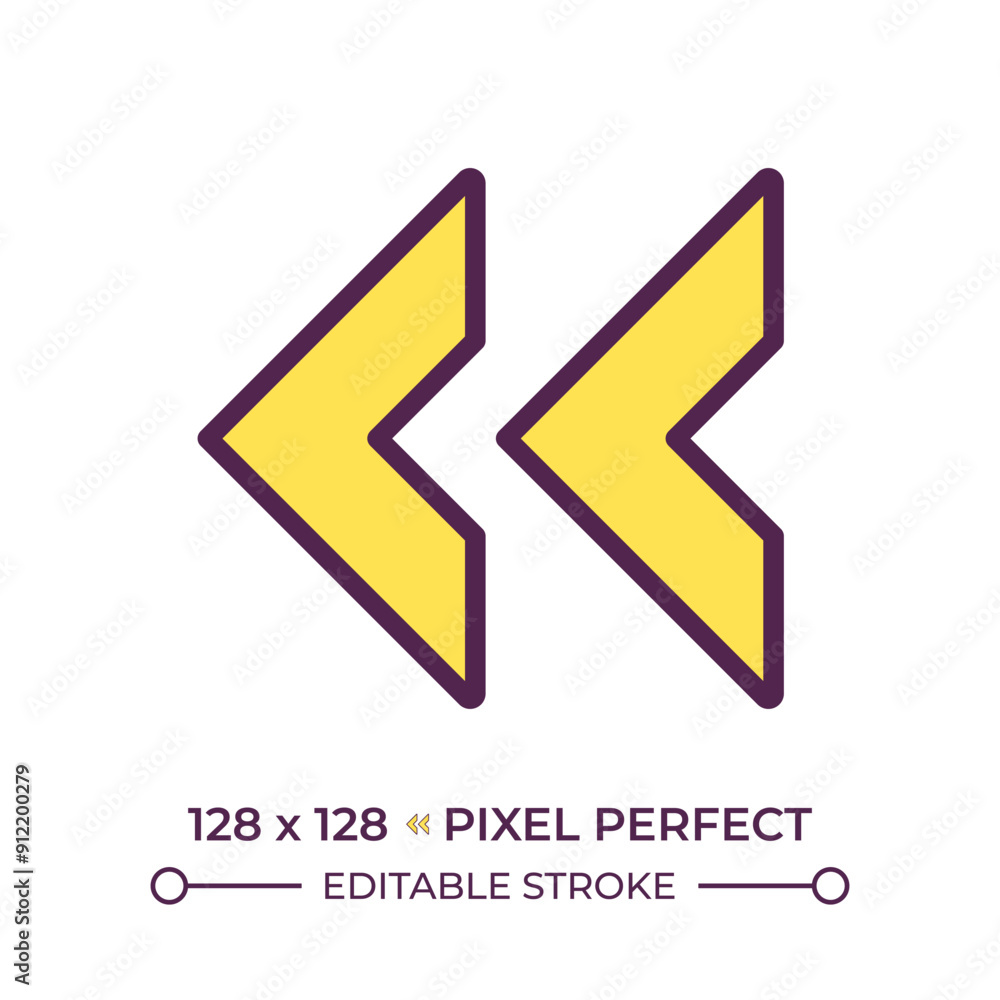 Double left arrow RGB color icon. Symbolizing rewind, previous or back functions in media ...