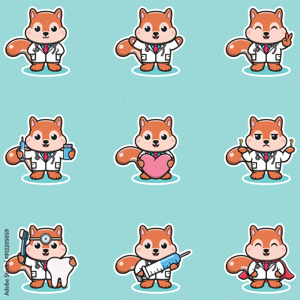 Vector illustration of Cute Character Cartoon of Squirrel Doctor ...