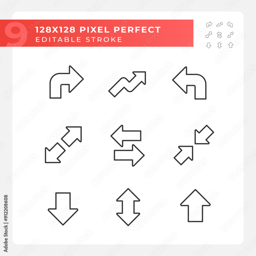 Minimalist arrows linear icons set. Navigation icons. Left and right directions. Downward and ...