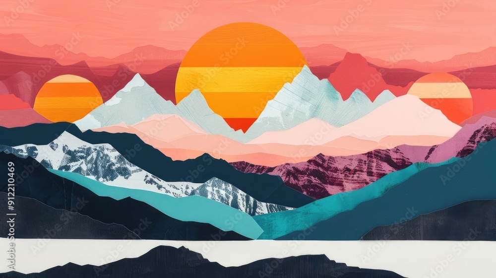 Striking surreal landscape collage featuring a dramatic mountainscape ...