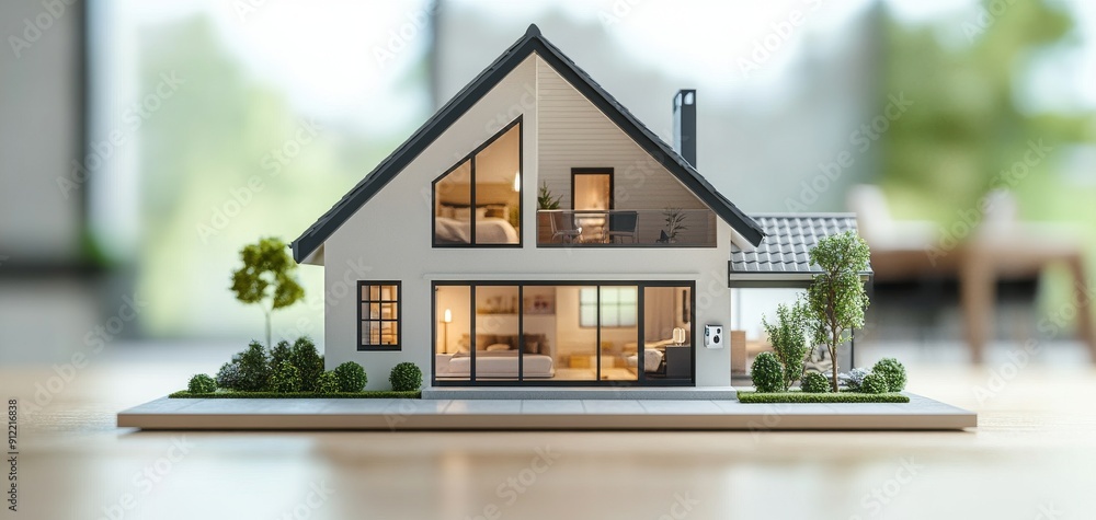Modern miniature house model showcasing a stylish exterior design with ...