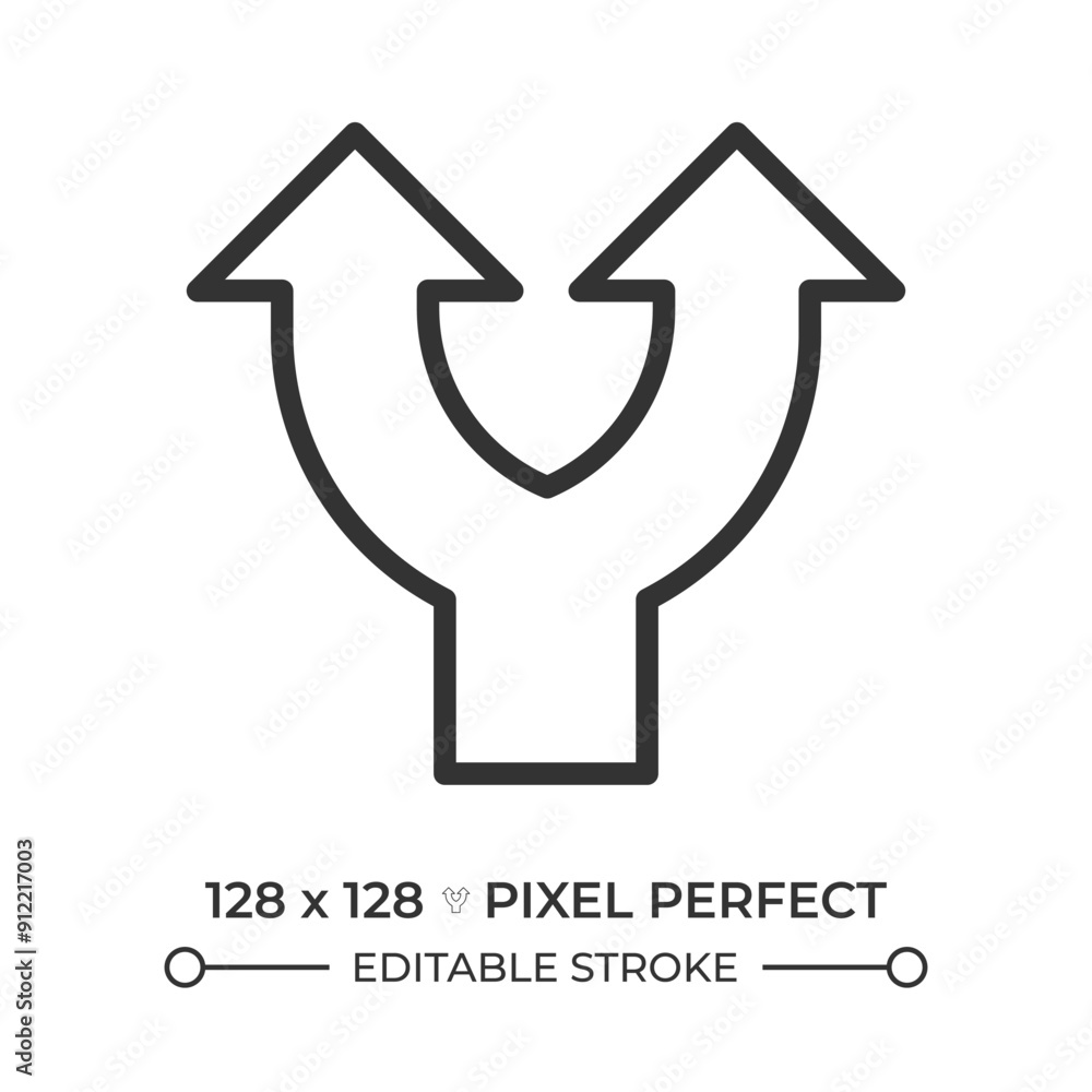 Split arrow linear icon. Arrow branching upwards. Representing decision ...