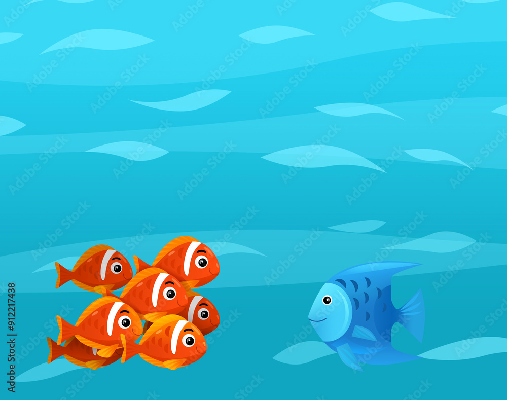 Cartoon ocean and sea coral reef animals of underwater kingdom swimming ...