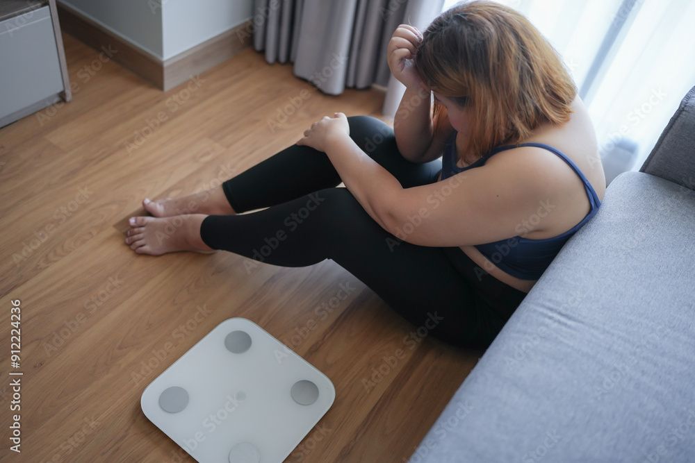 Sad fat woman with fat upset bored of dieting Weight loss fail Fat diet ...