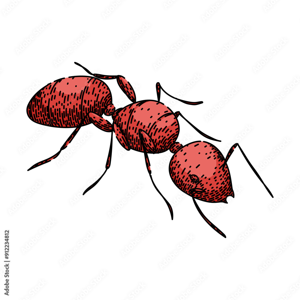 soldier ant hand drawn. nest foraging, insect antennae, mandibles ...