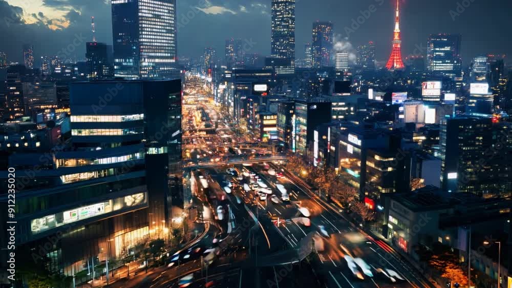 Time lapse video real night city center in South tokyo photorealistic ...