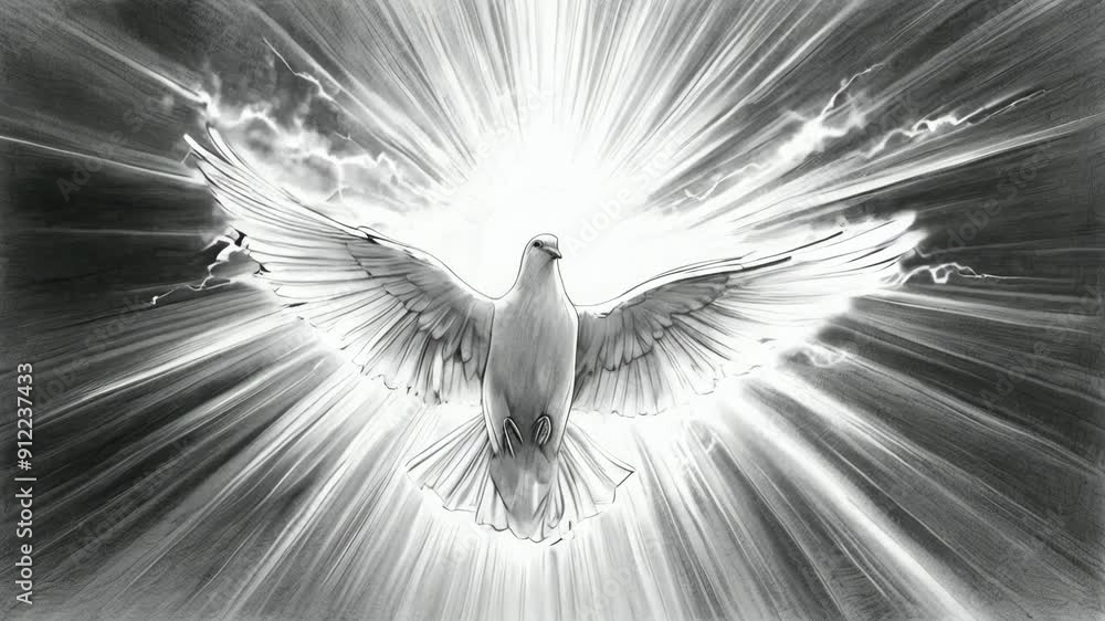 holy spirit as a white dove in rays of light, symbolizing Christian ...