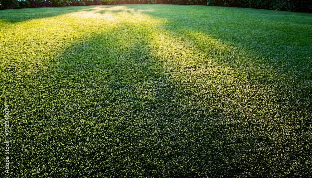 green field with light, sunset over rice field, green grass field and ...