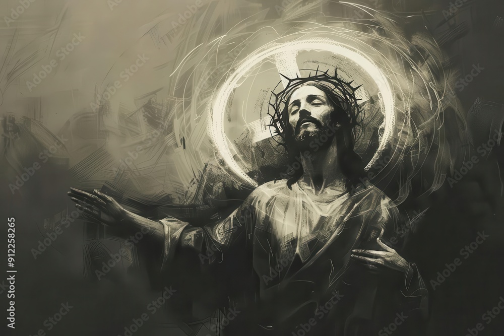 modern minimalist sketch of jesus gesture of blessing ethereal glow ...