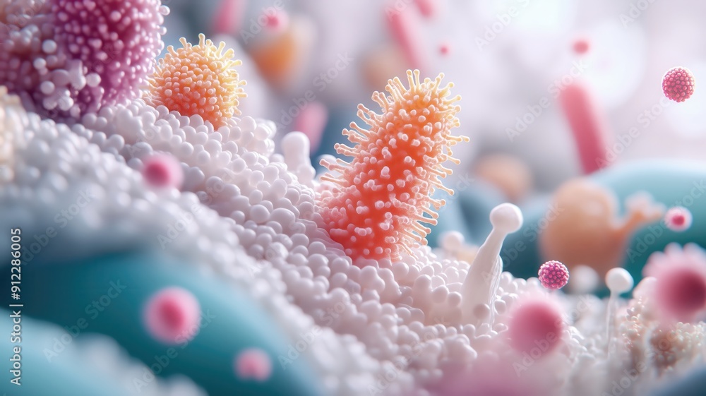 Colorful representations of bacteria and microorganisms in a vibrant ...