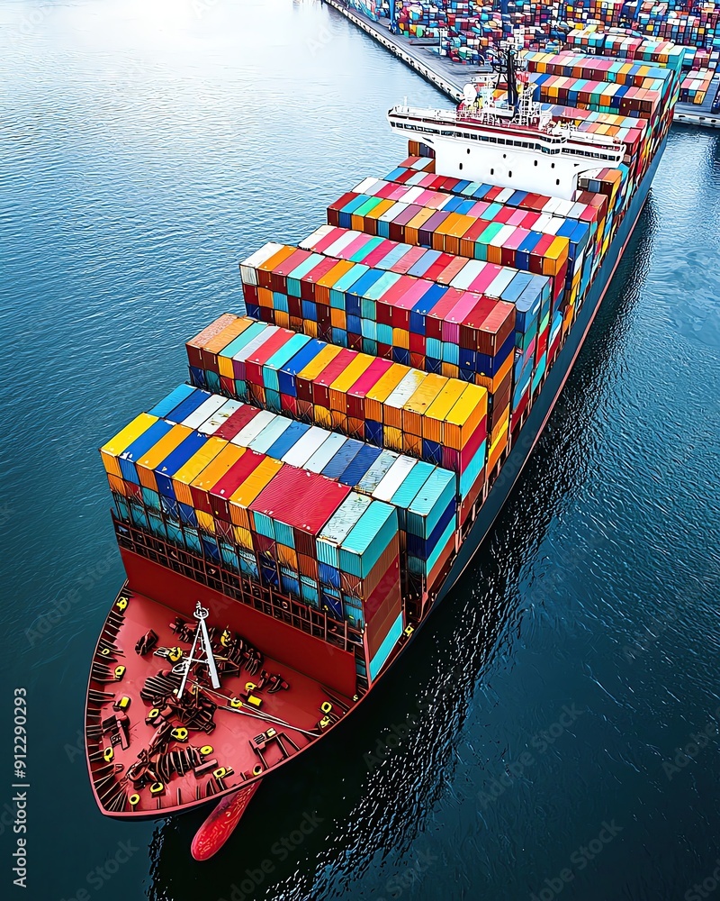 A realistic photo of a cargo ship loaded with colorful containers ...