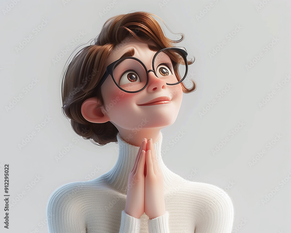 Thinking dreaming praying imagine cartoon character young woman female ...