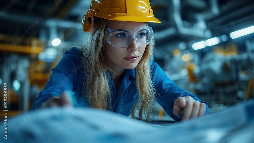 High-resolution office scene, engineers with clean energy planning maps ...