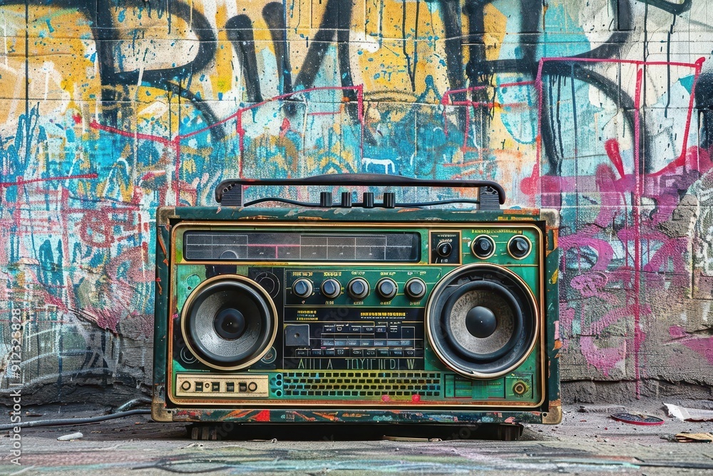 vintage boombox in graffiticovered urban setting 1980s nostalgia vivid ...
