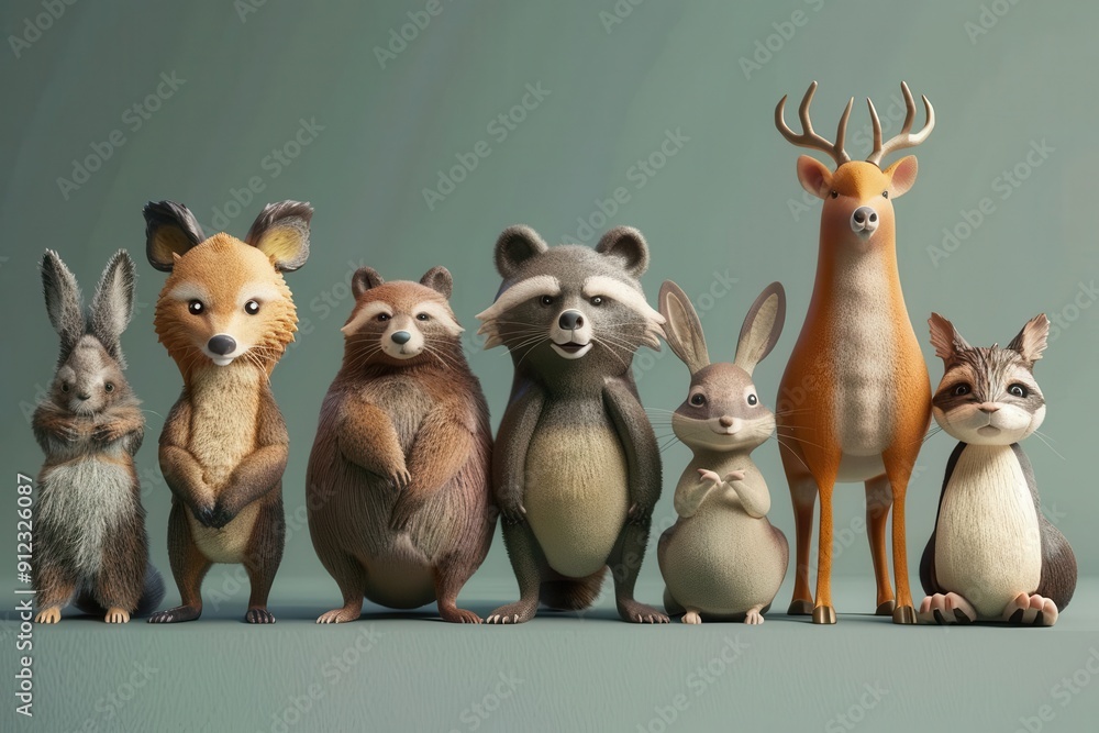 whimsical 3d rendered forest animals in playful poses stylized bear ...