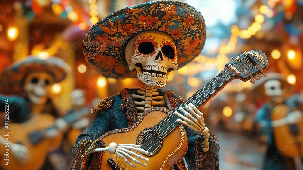 Calacas, Traditional Day of the Dead Skeleton Guitarist, Festive Street ...