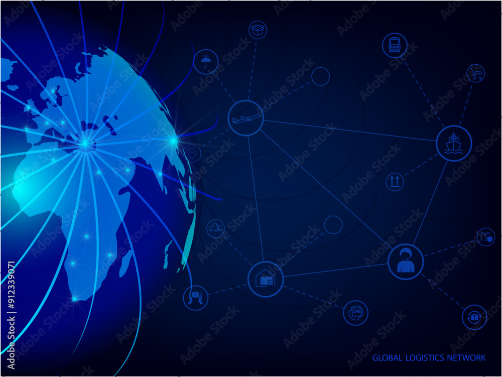 Global logistics network in dark blue. Map global logistics partnership ...