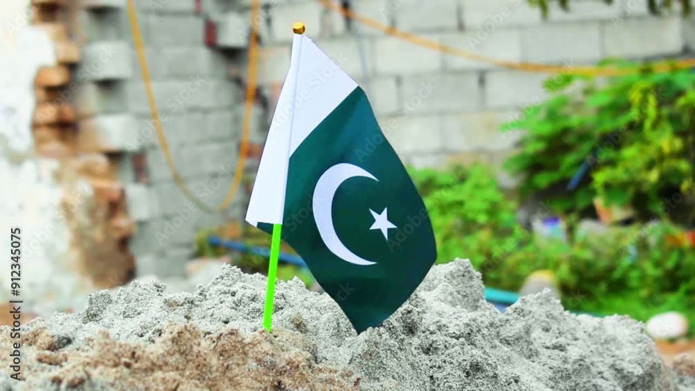 Waving Pakistani flag with skye background and green leaf and plant ...