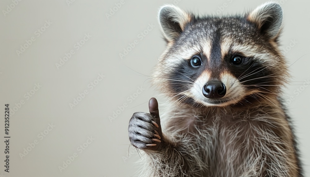 An adorable and happy-looking raccoon appears gives the viewer the ...