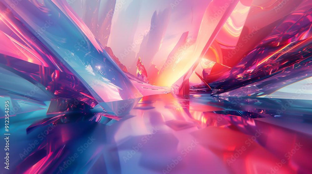 3D imaginative colorful wallpaper with futuristic abstract shapes, side ...