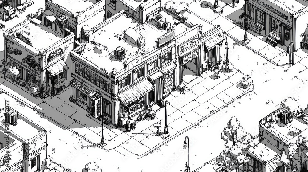 Clear and detailed map of a village barber shop, using thick and thin ...